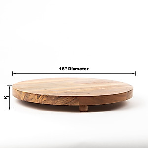 Round Acacia Wood Pedestal Board, Wooden Decorative Display Tray with Feet (16")