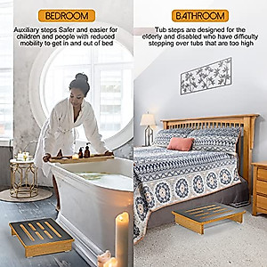 DT Wooden Step Stool for Adults - Upgraded Stepping Surface with Non-Slip Rubber, 450Ib Carrying Capacity, Suitable for Bathroom, Kitchen or Bedside, Kid and Senior Support