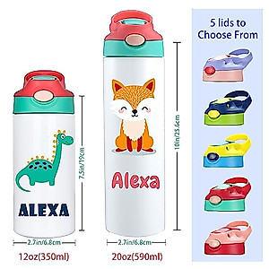 Personalized Kids Water Bottle with Straw Lid Custom Children Name Insulated Stainless Steel Water Bottles Customized Gifts for School Girls Boys Men Women 12oz