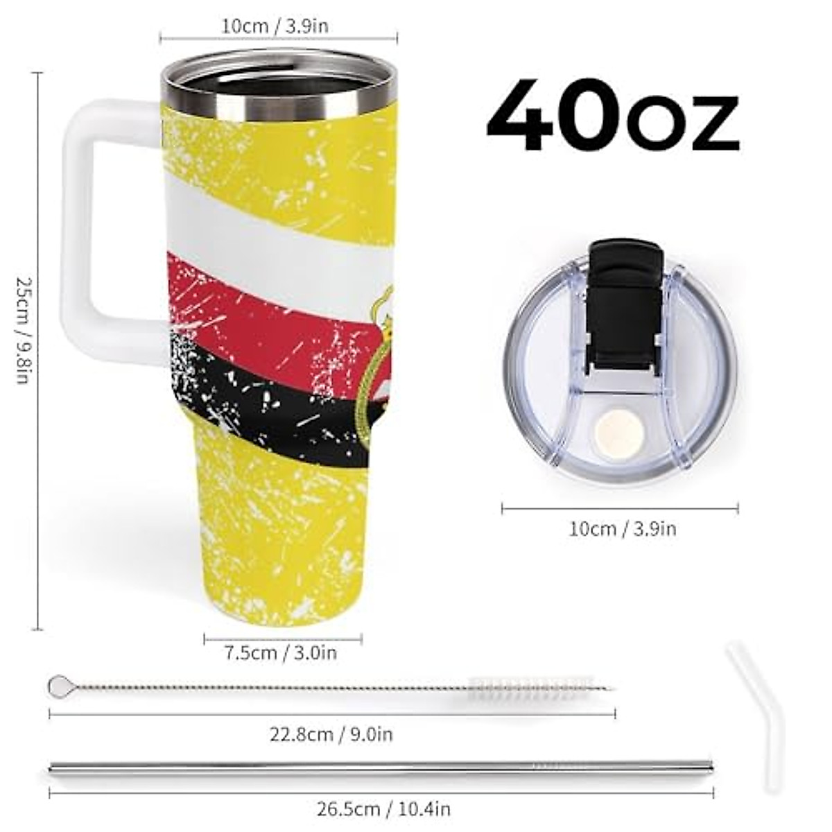 Brunei Vintage Flag 40oz Water Bottle Double Wall Insulated Tumbler with Handle Leakproof Travel Mug White-style