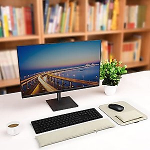 Large Mouse Pad with Wrist Support and Keyboard Wrist Rest Bean Bag Set, Ergonomic Mouse and Keyboard Arm Rest Cushion Filled Ergo Beads, Easy Typing Office (Light Khaki)