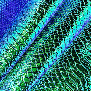 30x135cm Holographic Crocodile Skin Vinyl, Iridescent Dark Green Alligator Faux Leather, Embossed Craft Fabric for DIY Sewing Project