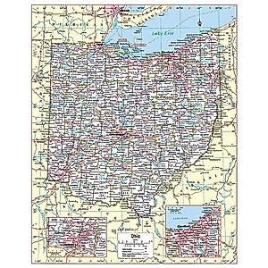 Cool Owl Maps Ohio State Wall Map Poster Large Print Rolled 24W"Hx30"H - Laminated