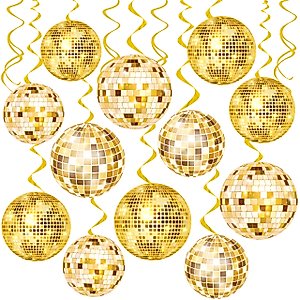 20Pcs Gold Disco Ball Hanging Swirls 70s Disco Birthday Party Decoration Gold Disco Ball Themed Swirl Ceiling Hanging Streamers for 70s 80s Party Decoration Disco Fever Party Supplies(Paper)