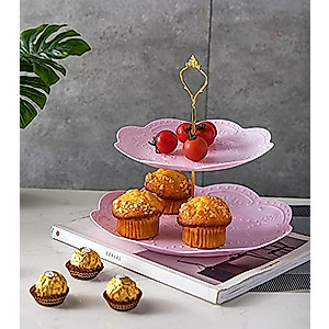 Tosnail 3 Pack 3 Tiers Plastic Cupcake Stand Dessert Stand Tiered Serving Trays with Gold Rod Candy Pastry Holders for Baby Shower, Wedding and Party - Pink