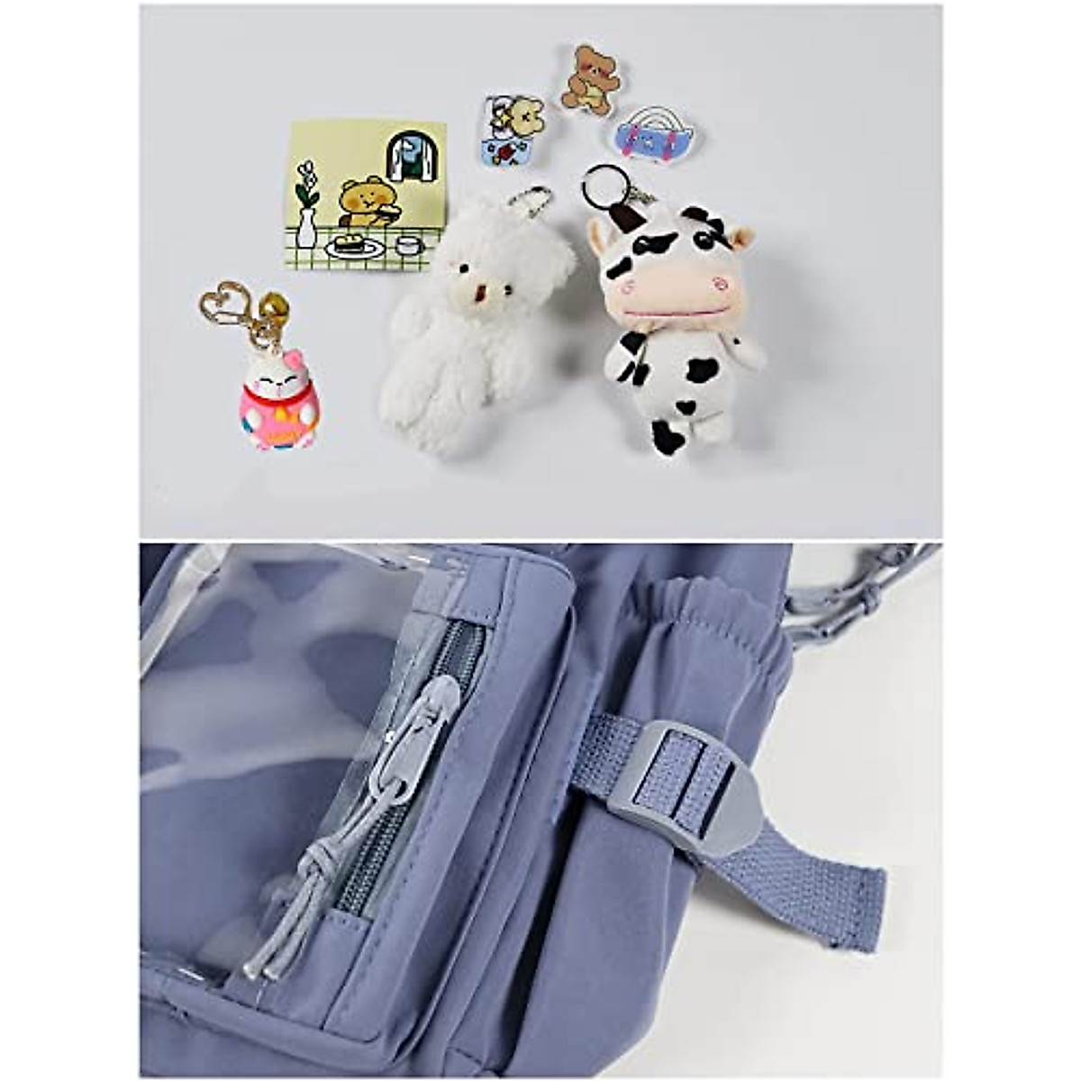 vfdgsaz Kawaii Backpack with Pin and Pendant，Cute Aesthetic Backpack ，Outdoor Sports Leisure Bag for Girls and Boys (blue,one size)
