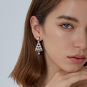 PICKBEAU Tassel Crystal Christmas Tree Hoops for Women 925 Silver Post Rhinestone Xmas Drop Earrings for Christmas Party Favors