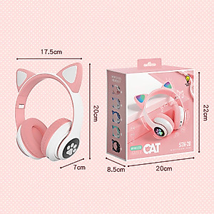 Cat Ear Headphones, Bluetooth 5.0 Cute Cat Ear Headphones Foldable HiFi Sound Quality Stereo Effect Rainbow Light Effect Kitty Gaming Headset for Kids Boys Girls PC Laptops Smartphones