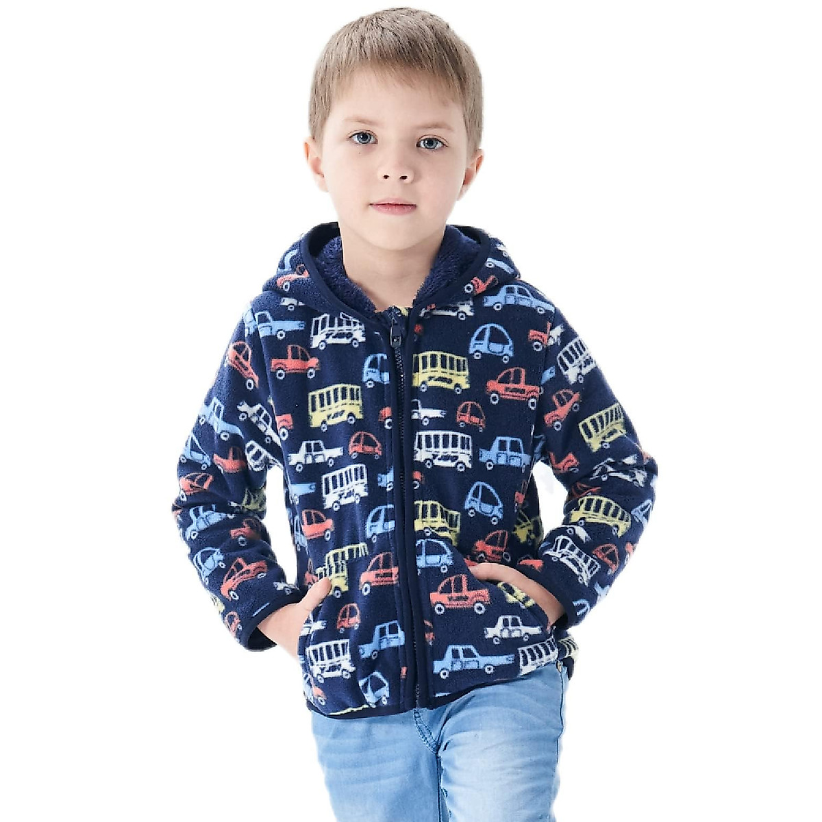 Toddler Baby Fleece Jacket Hooded Kids Boys Girls Autumn Winter Long Sleeve Thick Warm Outerwear 2-6 Years (5T, Blue)