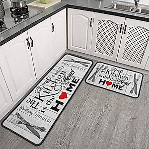 Sunopas Farmhouse Kitchen Rug 2 Pieces Set, Washable Non-Slip Kitchen Sink Rustic Decor Carpet, Home Water Absorb Microfiber Cushioned Kitchen Floor Standing Mats 17"x47"+17"x30"