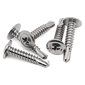 #8 x 1" Wafer Head Self Drilling Sheet Metal Screws, (1/2" to 1-1/2" Length), Stainless Steel 410, Modified Truss Head Self Driller, 100 PCS