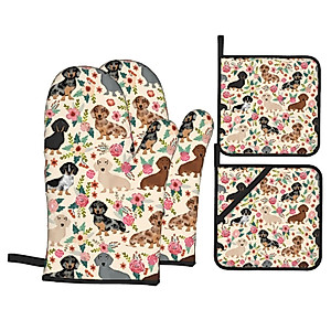 VERSAINSECT Oven Mitts and Pot Holders Heat Resistant 4 Pcs Sets Waterproof Non-Slip for BBQ Cooking Baking Grilling