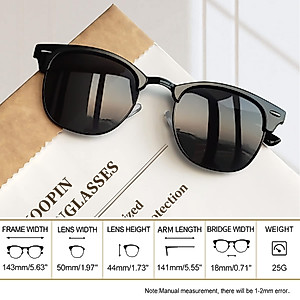 Joopin Semi Rimless All Black Sunglasses Trendy Vintage Half Frame Sun Glasses Polarized UV400 Browline Shades for Women Men (Simple Packaging)