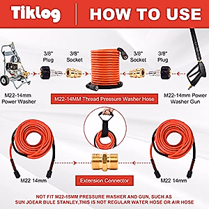 Pressure Washer Hose 1/4”, 4000 PSI Ultra Flexible Kink Resistant Replacement Hose M22 14mm Thread, High Pressure Extension Hose with 3/8 Quick Connect Adapters for Power Washing