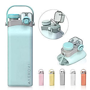 KEHOVI Collapsible Water Bottles, Leakproof Straw Clamping Lid. Reusable Foldable Portable Sports Water Bottle for Gym Camping Hiking Travel Must Have, BPA Free (Teal)