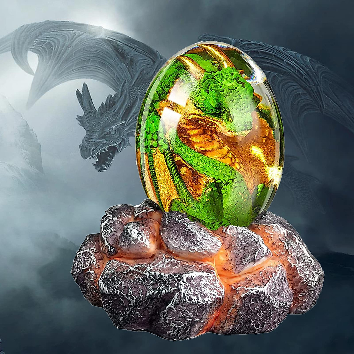 BLUWTE Lava Dragon Egg with Base,Lava Dragon Egg for Men Boys,Dragon Egg Crystal ,Transparent Dragon Egg, Dragon Egg Resin for Desktop Easter Gift …
