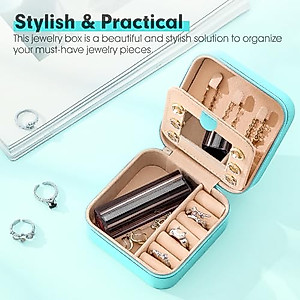 Yogeaw Small Travel Jewelry Holder Organizer - A Initial Mini Jewelry Box | Travel Essentials Case for Women Girl | Personalized Blue Jewelry Case | Christmas Back to School Graduation Birthday Gifts