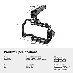 SmallRig R5/R6/R5 C Cage Kit for Canon R5/R6/R5 C, Camera Handheld Kit with Top Handle and Cable Clamp - 3830