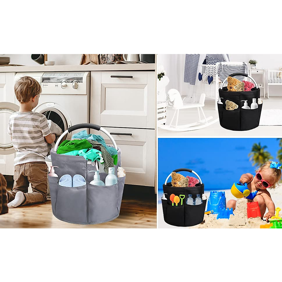 Grey Shower Caddy Portable with 8 Pockets,Large Capacity Travel Shower Caddy Bag for Bathroom College Dorm Room Beach