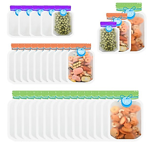 Enkrio 30 Pcs Mason Jar Zipper Bags Reusable Snack Bags Airtight Seal Bags for Kitchen Picnic (5S 10M 15L)