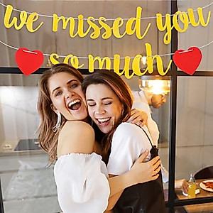 Welcome Home Banner We Missed You so Much Decorations Glitter Welcome Back Family Sign Welcome Home Decor Friendsgiving Sign Banner for Family Reunion Friends Back Military Graduation Gold