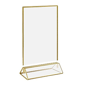 HIIMIEI Acrylic Gold Sign Holder, 5x7 Gold Acrylic Picture Frames Clear Double Sided Menu Holder for Wedding Table Number 6 Pack