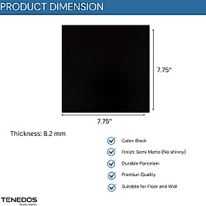 8x8 Subway Square Porcelain Floor Wall Tile Matte Finish for Backsplash Kitchen, Accent Decor, Bathroom Shower Tile (Black, Box of 30 Pieces (12.7 sq.ft))