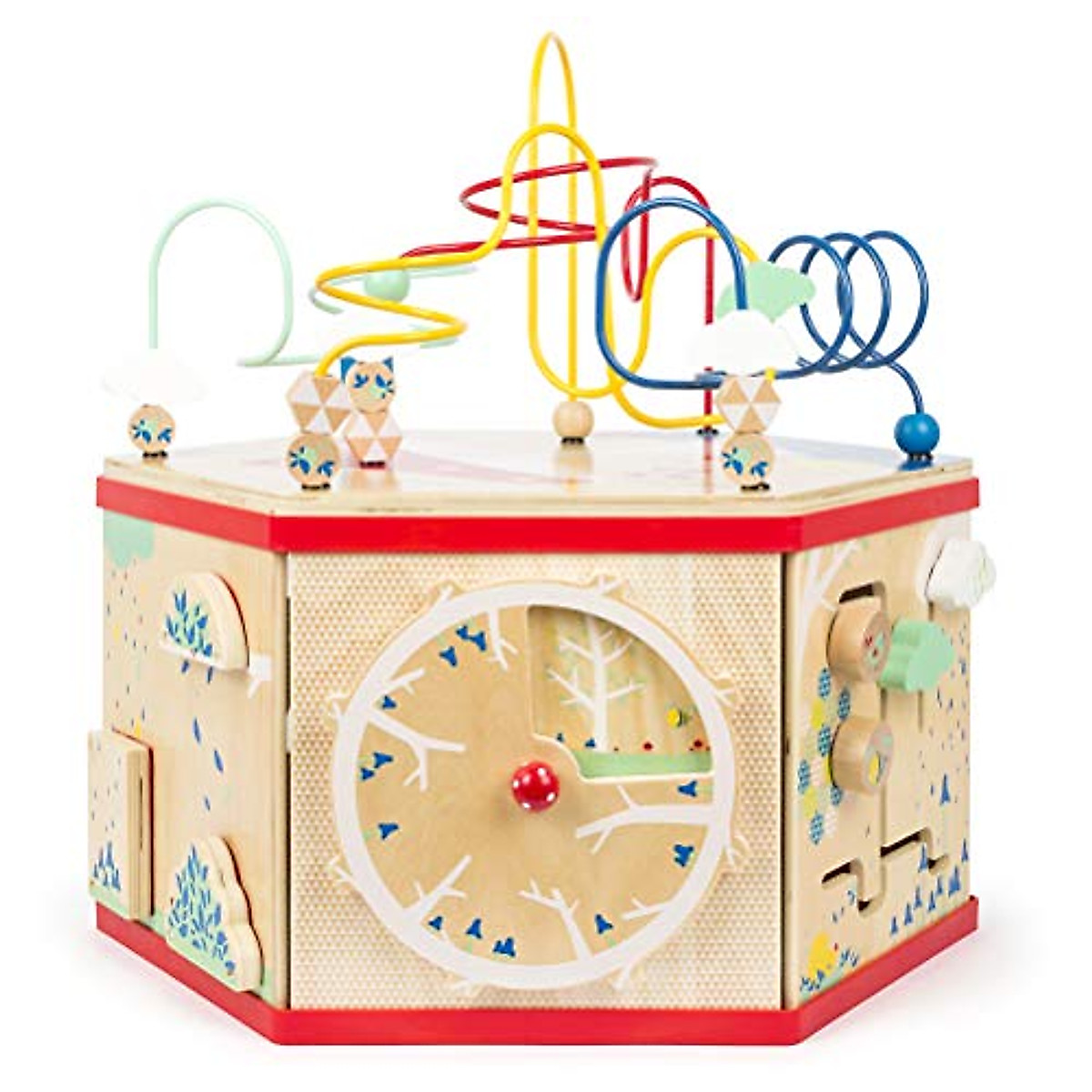 Wooden Activity Cube XL Size by Small Foot – Classic 7-Sided Interactive Toy with Bead Maze, Puzzle, Shape Sorter, Clock & Wheels - Develops Kids Dexterity, Motor Skills – Age 12+ months
