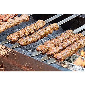Professional Stainless Steel Kabob Barbecue BBQ Skewers for Shish Kebab Turkish Grills & Koubideh Brazilian Persian - 23" x 1" with Wood Handle (6 Pack)