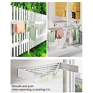 Vikaqi Wall Mounted Clothes Drying Rack, Foldable Wall Mount Laundry Drying Rack Folding Indoor, Drying Rack Clothing Collapsible, Towel Drying Rack with Wall Template, 5 Rods, 32", White