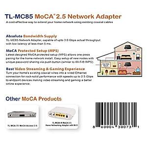 Translite Global MoCA 2.5 with 2 Ethernet Ports - Ethernet Over Coaxial Adapter | 1 x 2.5 Gbps Ethernet Port + 1 x 1 Gbps Ethernet Port | Model: TL-MC85