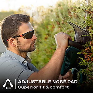 NoCry Supportive Sports and Gardening Knee Pads; Unique Adjustable Straps; Soft Knee Pads for Gardening & Work and Sports Safety Sunglasses with Green Tinted Lenses, UV 400 Protection. Black & Red