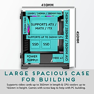 Apevia G-PRO-WH Genesis Pro Mid Tower Gaming Case with 2 x Tempered Glass Panel, Top USB3.0/USB2.0/Audio Ports, 6 x RGB Fans, White Frame