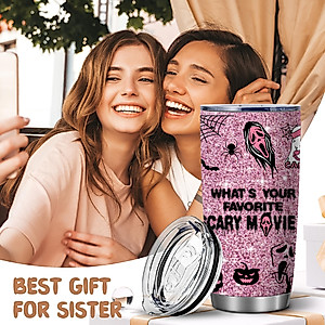 Scream Tumbler,Scary Movie Halloween Tumbler for Women Girls,Ghostface Tumbler Spooky Vibes 20 OZ Horror Scary Face Theme Decor Insulated Cup with Lid,Vacuum Stainless Steel Coffee Mug Stemless Cup