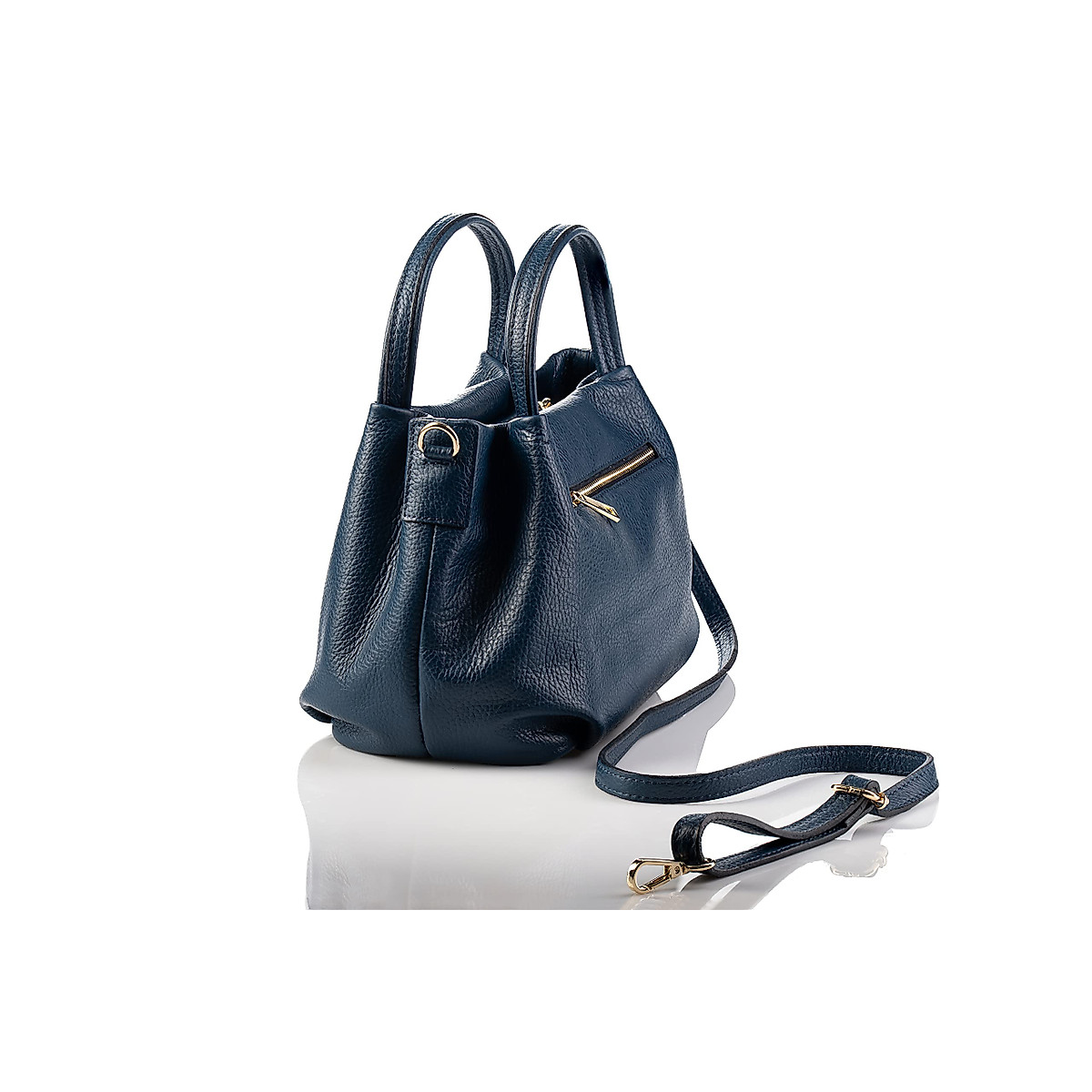 Baroncelli Italian Navy Blue Leather Purse for Women Genuine Soft Leather Medium Size Shoulder Crossbody Bag Made in Italy
