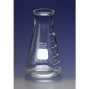 Corning 5100-2L Pyrex Wide Mouth Erlenmeyer Flask with Heavy Duty Rim, Graduated, 2000mL Capacity