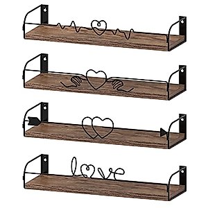 Lyeasw Floating Shelves Heart Shaped Wall Shelf, Rustic Wood Heart Shaped Shelving for Bedroom Kitchen Living Room Nursery Bathroom, Set of 4