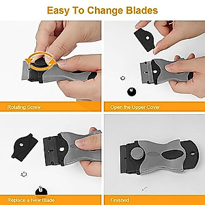 Ainiv Razor Blade Scraper, 2-in-1 Scraper Tool with 10PCS Metal Blades and 10PCS Plastic Blades, Multi-funtional Cleaning Razor Scraper for Decals, Stickers, Labels, Caulk, Adhesive, Paint Removal