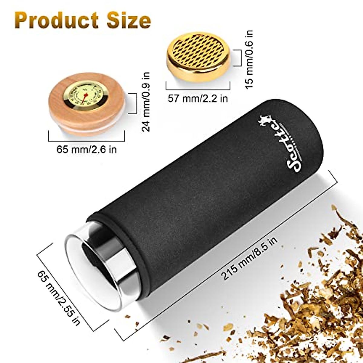 Scotte Cigar Case Humidor Gift Box Cigars jar humidifiers-Cigar Hygrometer humidifier-Travel Cigar Tube for 4 to 5 Cigars (Black)
