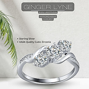 Lydia 3 Stone Engagement Rings for Women by Ginger Lyne | Cubic Zirconia Faux Diamond Promise Ring for Her | 925 Sterling Silver Wedding Rings for Women