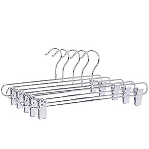 Quality Pant Hangers - 10-Pack Pant & Skirt Hanger Set - Chrome Pant Hangers with Clips - 360-Degree Metal Swivel Hook Hangers for Clothes, Pants - Durable, Anti-Rust Jean, Slack & Trouser Hangers