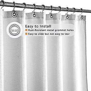 PEDBANRO White Shower Curtain - Waffle Weave Textured Fabric Shower Curtains for Bathroom, Machine Washable Waterproof Soft Cloth & Hotel Quality, Rust Resistant Grommets Weighted Bottom Hem, 72x72