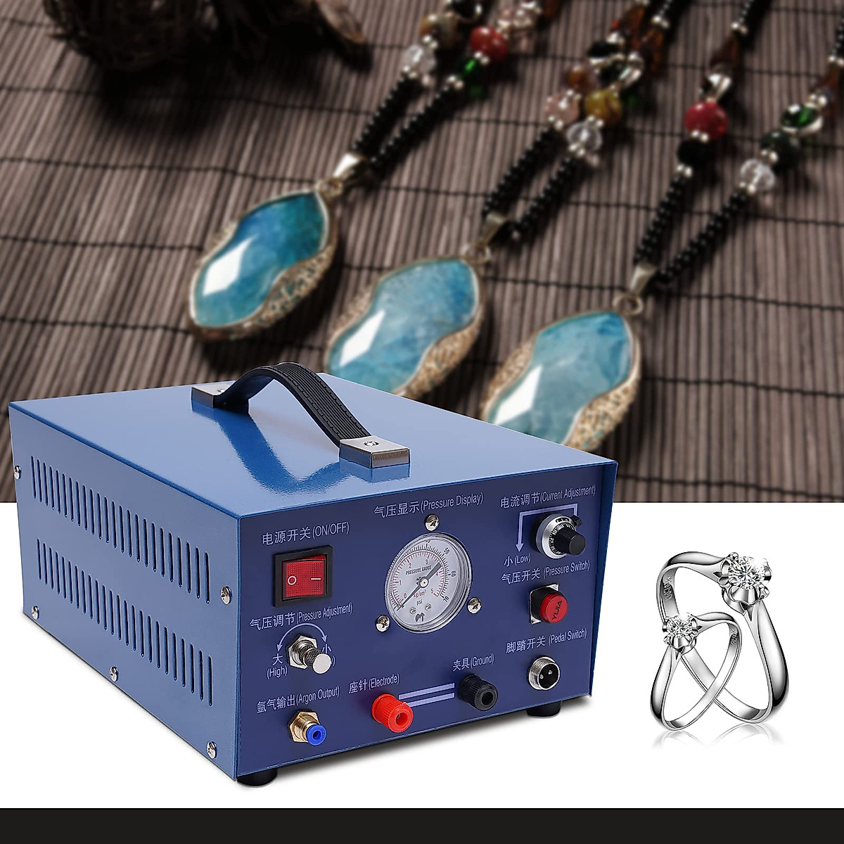 Portable Jewelry Welder Gold Silver Platinum Copper Stainless Steel Welding Machine Professional Precise Spot Welder With Foot Pedal, for Gold Silver Steel Jewelry Welding, Blue