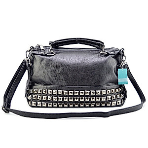 Mn&Sue Modern Punk Pu Leather Cross Body Silvery Rivet Studded Shoulder Nightclub Hobo Handbag for Lady