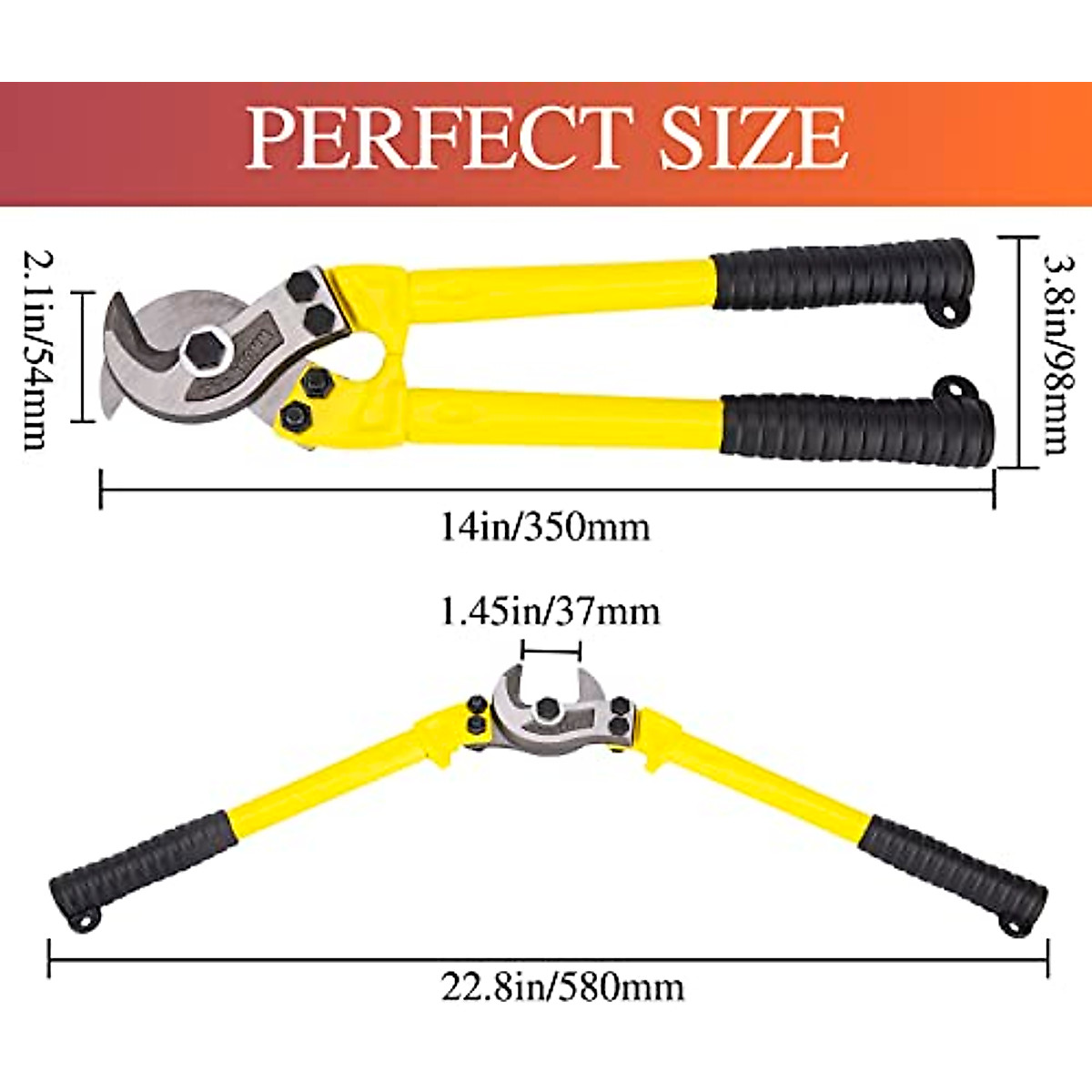 14in Hardened Cable Cutter Wire Rope Cable Cutter, Heavy Duty Wire Cutter for Aluminum Copper Wire Up to 125mm² - Cable Wire Cutter Heavy Duty Stainless Steel