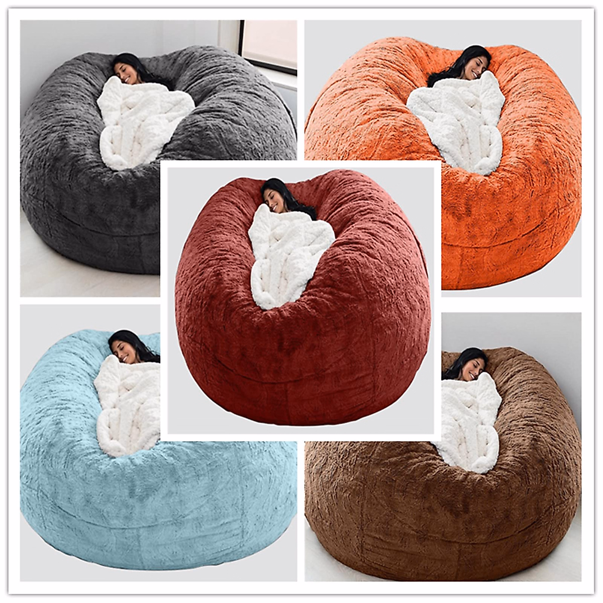 HUAOSCN Oversized Bag Chair Cover, Living Room Furniture Soft Washable Micro-Fiber Adult Sofa Bed Cover PV Velvet 132x76cm (Cover only) (Sky Blue)