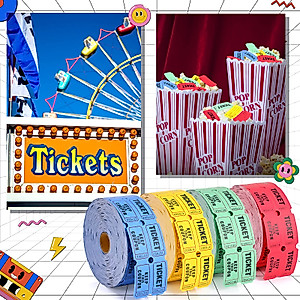 Teling 12 Roll Raffle Tickets Bulk, 12000 Double Roll Tickets, Consecutively Numbered 50/50 Raffle Tickets for Events Raffle Concert Fundraiser Party Carnival Auctions, 1000 Tickets Each Roll, 4 Color