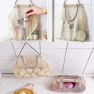 5 PCS Hanging BagHollow Reusable Storage Mesh Bag Vegetable Bag for Fruit,Garlics,Potatoes,Onions Breathable Mesh Bag