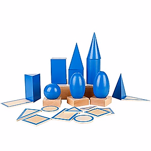 ZZKOKO Large 3D Shapes Geometric Solids Wooden Montessori Toys Math Games Toys Blocks - Math Manipulatives Geometry Set Geo Blocks for Kids Preschool Learning Toys| Elementary Homeschool Supplies