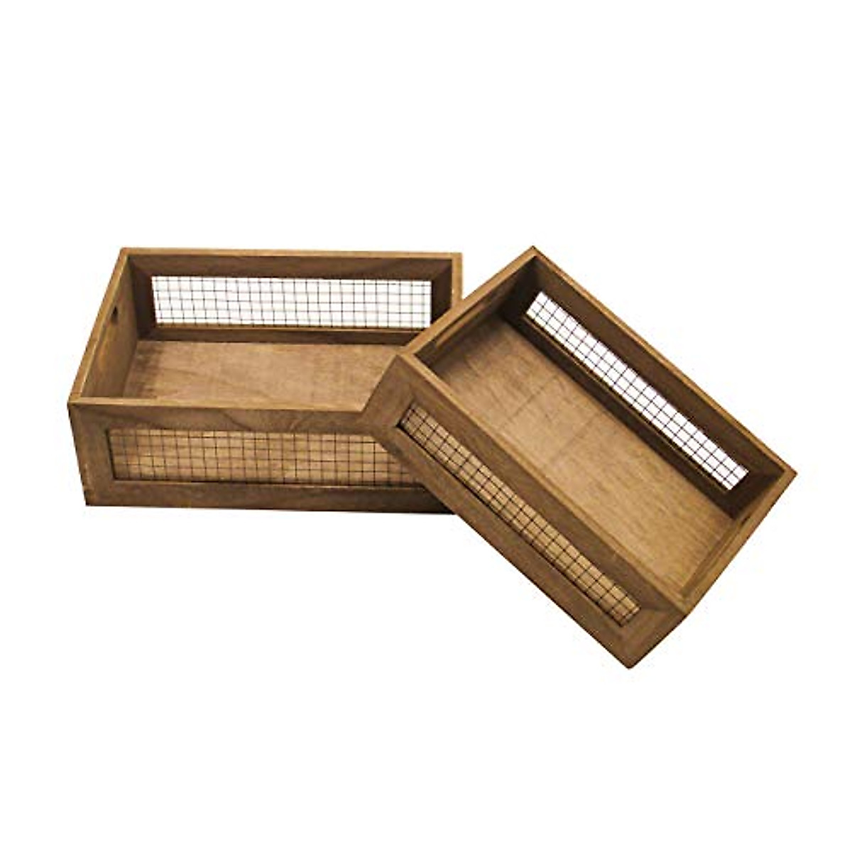 Trademark Innovations Set of 2 Wood and Wire Organizer Shelf Countertop Crate Baskets
